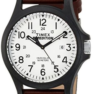 Timex Men's Expedition Acadia 40mm Watch – Black Case Black Dial with Black & Brown Leather & Fabric Strap