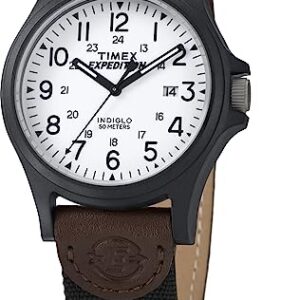 Timex Men's Expedition Acadia 40mm Watch – Black Case Black Dial with Black & Brown Leather & Fabric Strap