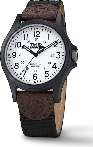 Timex Men's Expedition Acadia 40mm Watch – Black Case Black Dial with Black & Brown Leather & Fabric Strap