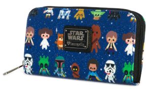 loungefly star wars baby all over print zip around wallet, blue