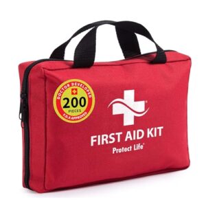 protect life first aid kit for home/business | hsa/fsa eligible emergency kit | hiking first aid kit camping | travel first aid kit for car|small first aid kit travel/survival medical kit - 200 pieces