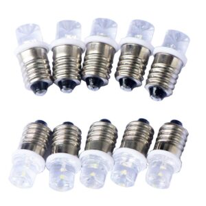 gutreise 10pcs e10 screw 9v cold white flood light led bulb flood light lamps +10pcs e10 base (9v, cold white)