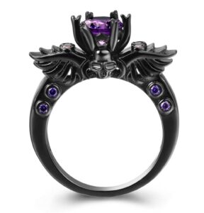 vintage black gold plated cz amethyst gothic skull ring purple cubic zirconia retro statement cocktail party biker rings (9)