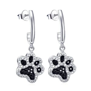 yfn women ladies jewelry 925 sterling silver two-tone pet puppy paw drop &dangle earrings paw earring dog stud earrings (dangle black)