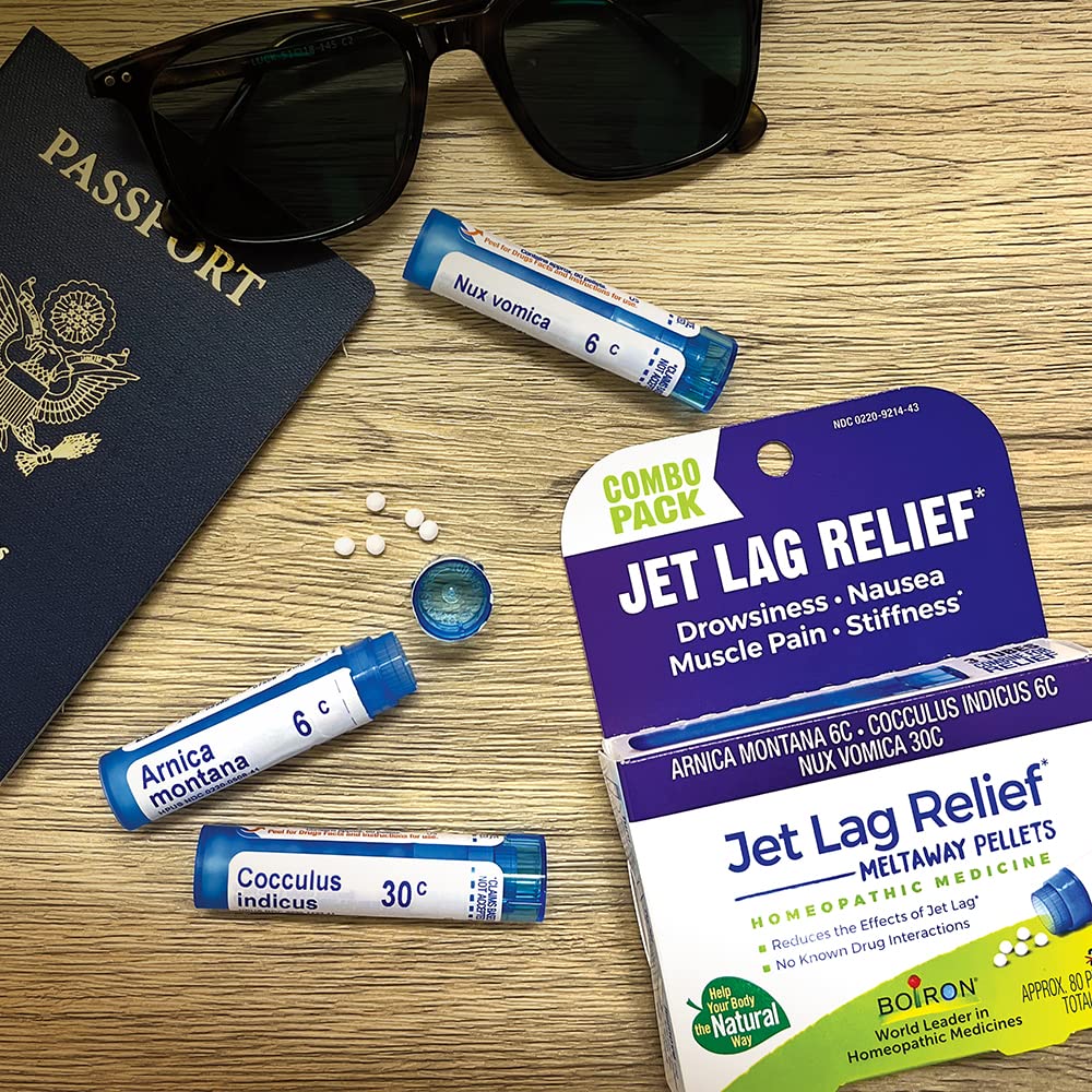 Boiron Jet Lag Relief Kit - Travel Essential for Relief from Nausea, Stiffness, Muscle Pain, and Drowsiness from Long Flights - 3 Count (240 Pellets)