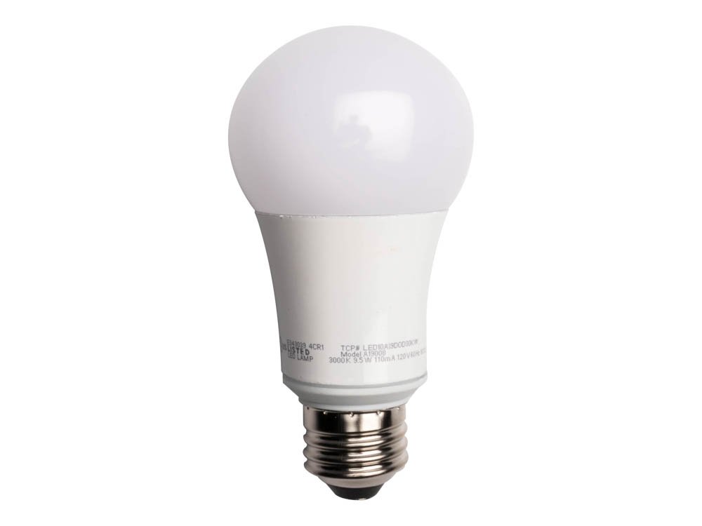 TCP Dimmable 9.5 Watt 3000K A19 LED Bulb, Wet Listed & Suitable for Fully Enclosed Fixtures