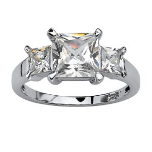 palmbeach platinum-plated sterling silver princess cut cubic zirconia 3-stone bridal ring sizes 6-10 size 7