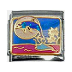 STYLYSH CHARMS Dolphin Jumping in Moonlight Enamel Italian 9mm Link OC143 Fits Traditional Classic