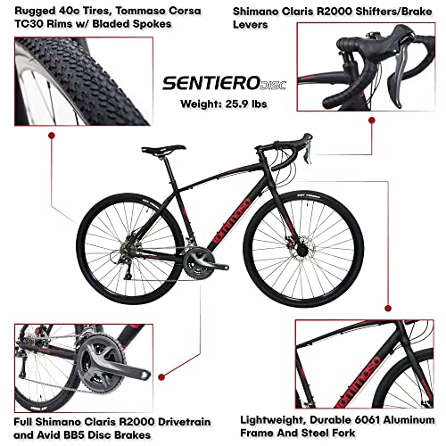 Tommaso Sentiero Sport Performance Aluminum Gravel Bike Shimano Claris 24 Speeds Road Bicycle Men Road Bikes for Men Bike Men Women Sport Bike Speed Bike Racing Bike Adult Bike City Bike - Small 53cm