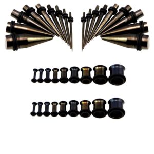 16g-00g black surgical steel ear stretching kit tunnels and tapers plus instructions