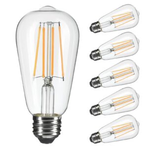 lightique vintage led edison bulbs 60 watt equivalent, 6w dimmable edison light bulbs e26 edison bulbs st58 led filament bulb soft white 2700k,clear light bulbs for decotate home,restaurant, 6 packs