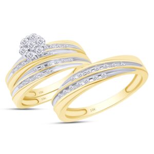 jewel zone us round cut white cubic zirconia engagement & wedding trio band ring set in 10k solid gold (0.38 cttw)