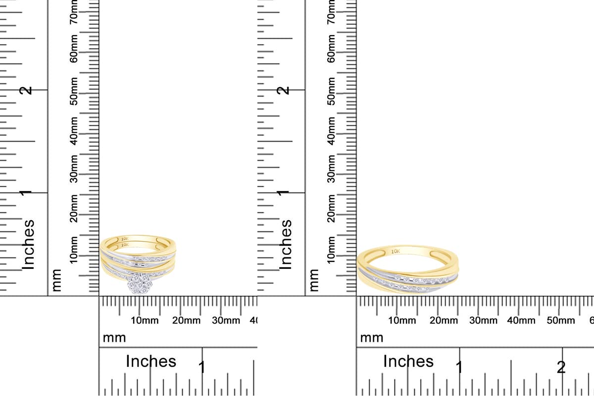 Jewel Zone US Round Cut White Cubic Zirconia Engagement & Wedding Trio Band Ring Set in 10k Solid Gold (0.38 Cttw)