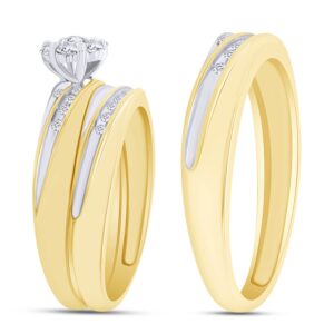 Jewel Zone US Round Cut White Cubic Zirconia Engagement & Wedding Trio Band Ring Set in 10k Solid Gold (0.38 Cttw)