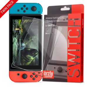 orzly glass screen protectors compatible with nintendo switch - premium tempered glass screen protector twin pack [2x screen guards - 0.24mm] for 6.2 inch tablet screen on nintendo switch console