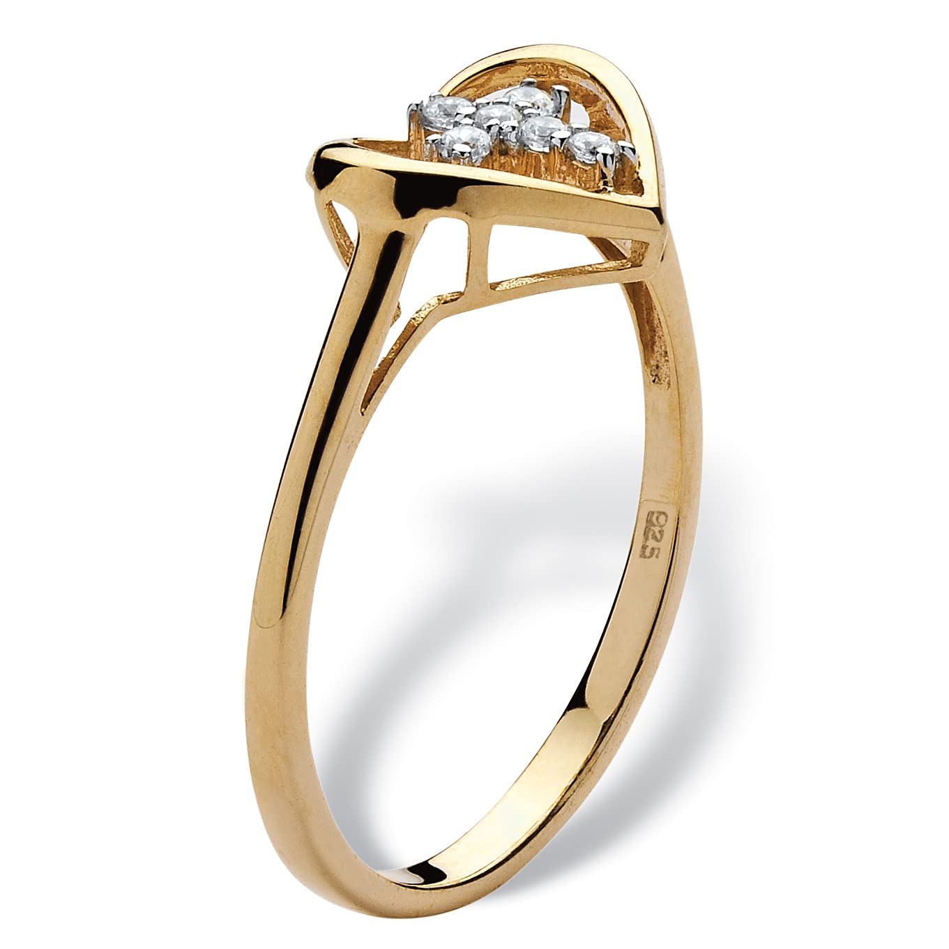 PalmBeach 18K Yellow Gold-Plated or Platinum-Plated Sterling Silver Genuine Diamond Accent Cross Heart Ring Size 6