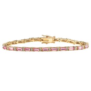 palmbeach yellow gold-plated emerald cut simulated birthstone tennis bracelet (3mm), box clasp, 7.5 inches month 6