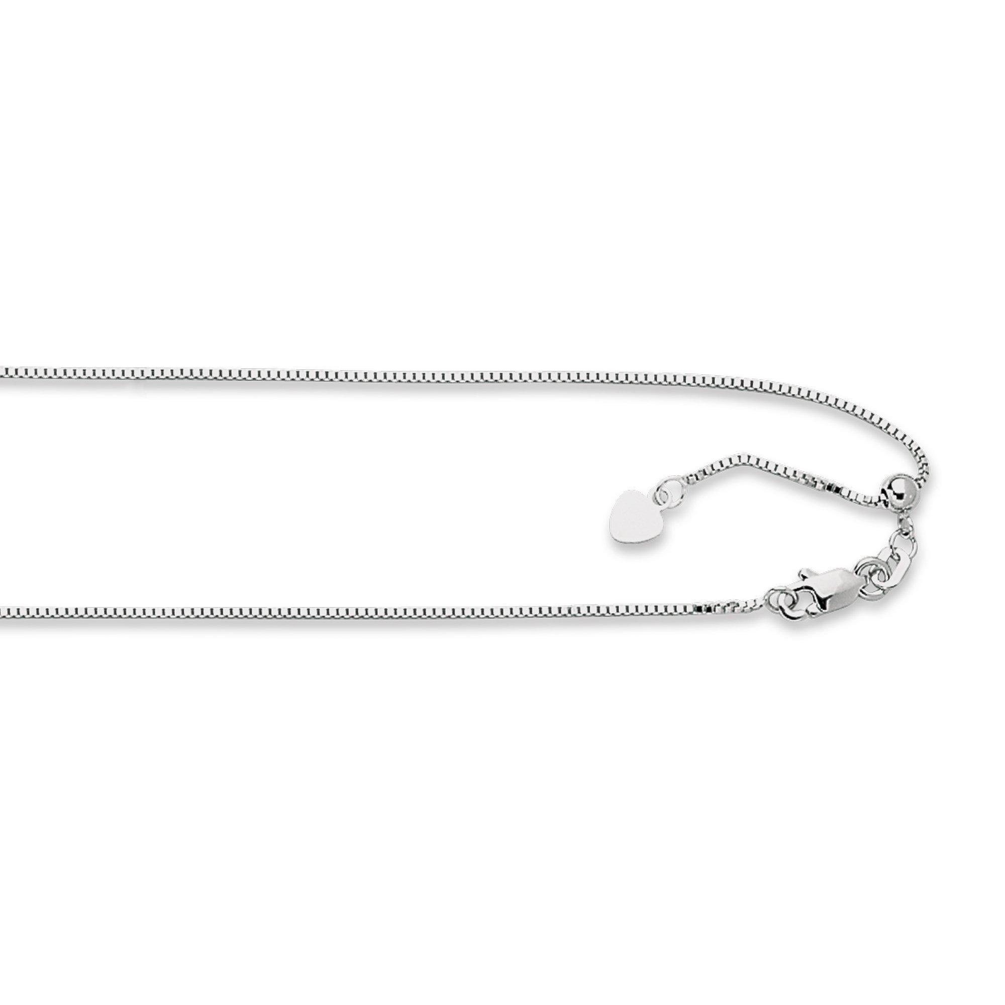 Central Diamond Center 22" Adjustable Box Chain Made in Italy, 1.00mm 10k White Gold