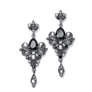 mariell vintage black and grey crystal & cz chandelier dangle earrings for fashion, prom, bridesmaids