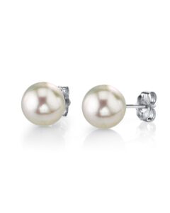 the pearl source 18k gold 8-8.5mm aaa quality round white akoya cultured pearl stud earrings for women