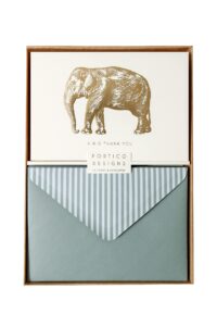 portico designs gold foiled elephant boxed thank you notecard set of 10 with matching envelopes, off white, card size 14.8x10.5 cm