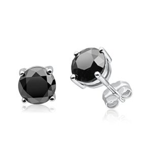 1 1/2 1.5 Carat Total Weight Black Diamond Solitaire Stud Earrings Pair set in Platinum Popular Value Collection