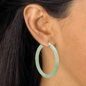 PalmBeach 10K Yellow Gold Round Genuine Green Jade Hoop Earrings (45mm)