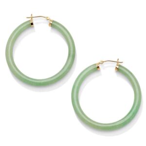 PalmBeach 10K Yellow Gold Round Genuine Green Jade Hoop Earrings (45mm)