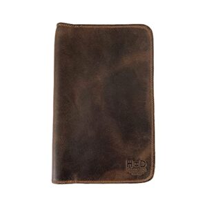 hide & drink, refillable journal cover with strap for moleskine cahier, large size (5 x 8.25 in.) notebook, rustic protector, full grain leather, handmade, bourbon brown