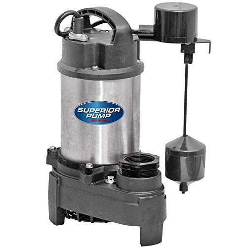 Superior Pump 92571 1/2 HP Stainless Steel and Cast Iron Sump Pump with Vertical Switch, .5 hp