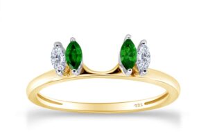 the jewel zone white natural diamond & emerald enhancer guard wrap wedding ring in 14k two tone yellow gold over sterling silver (1/6 cttw)