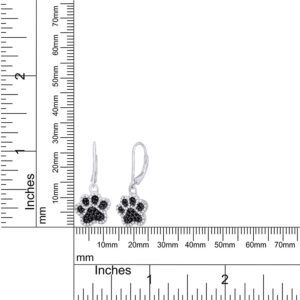 Black & White Natural Diamond Paw Print Dangle Earrings In 14K White Gold Over Sterling Silver (1/6 Ct)