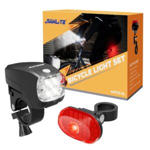 samlite best brightest led bike light set for kids & adults, super bright bicycle headlight, free tail light included, water resistant bike light, easy to install, multiple modes for cycling safety