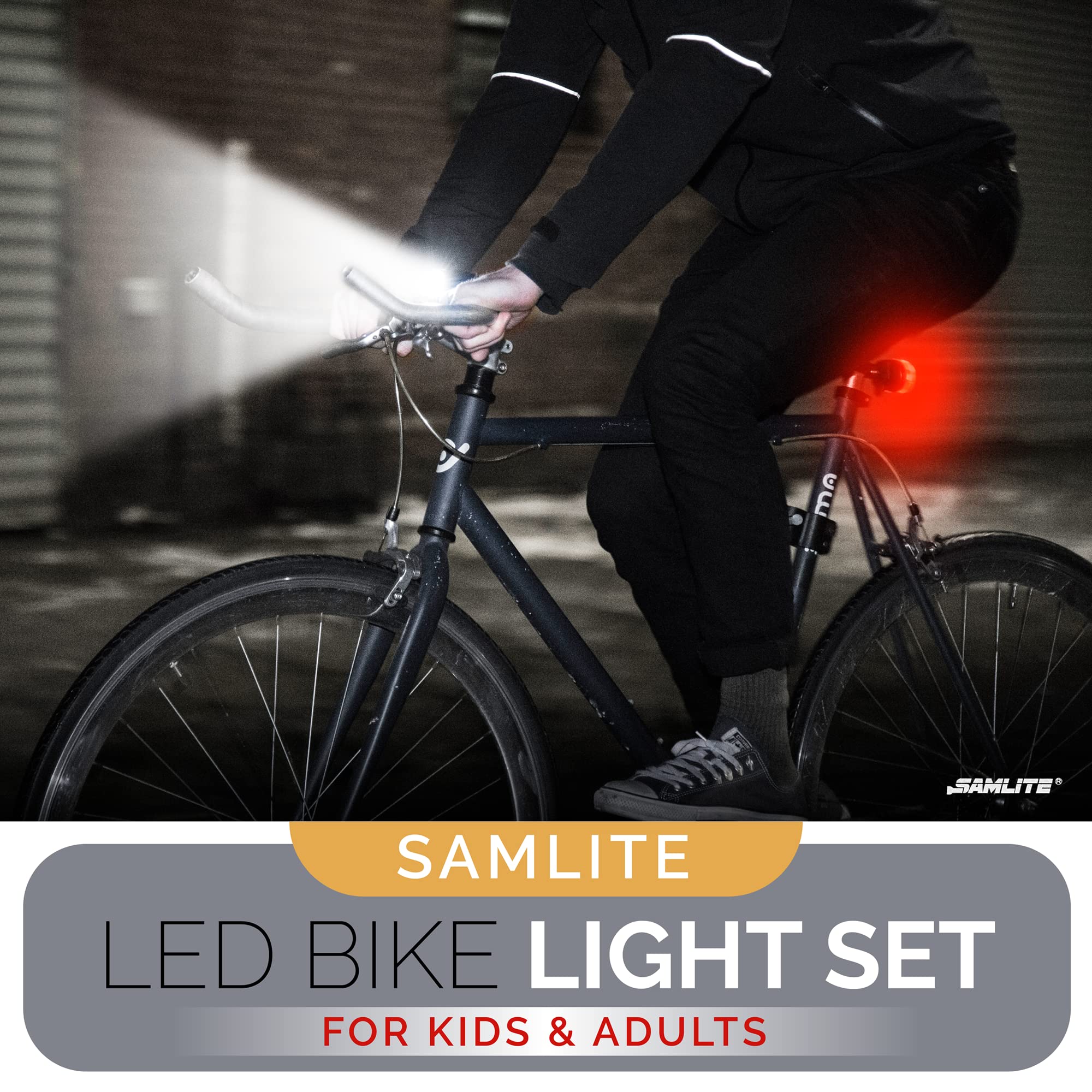 SAMLITE Best Brightest LED Bike Light Set for Kids & Adults, Super Bright Bicycle Headlight, Free Tail Light Included, Water Resistant Bike Light, Easy to Install, Multiple Modes for Cycling Safety