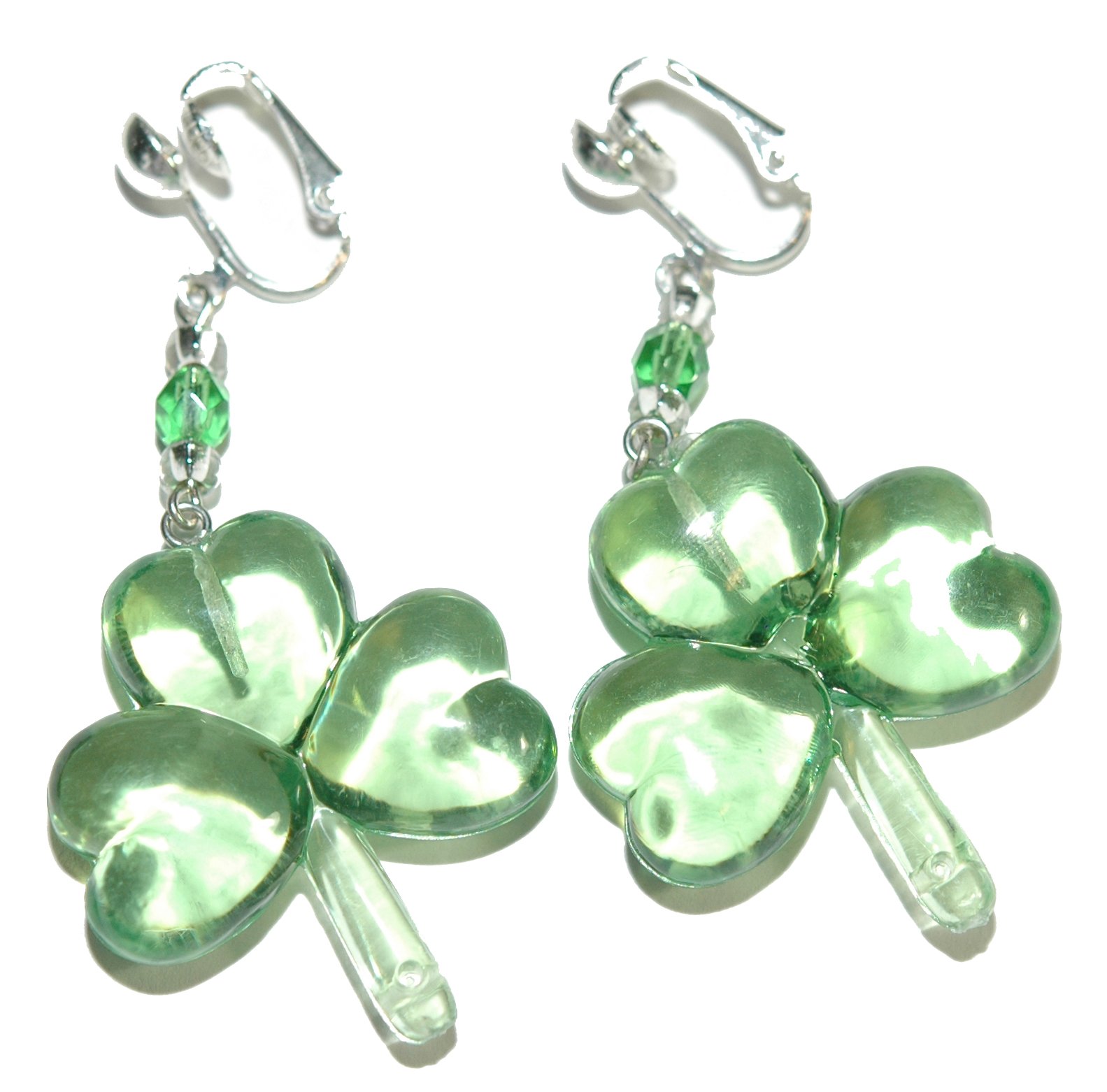 Light Green Acrylic Shamrock St Patrick's Day Clip On Earrings (H039clip)