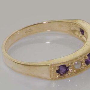 LetsBuyGold Solid 10k .417 Yellow Gold Cultured Pearl and Amethyst Womens Band Ring - Sizes 4 to 12 Available