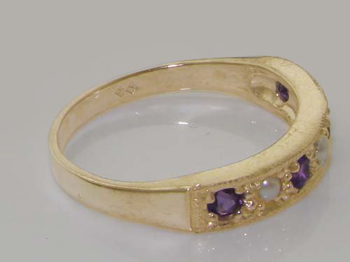 LetsBuyGold Solid 10k .417 Yellow Gold Cultured Pearl and Amethyst Womens Band Ring - Sizes 4 to 12 Available