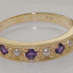 LetsBuyGold Solid 10k .417 Yellow Gold Cultured Pearl and Amethyst Womens Band Ring - Sizes 4 to 12 Available