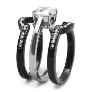 Marimor Jewelry Women's 2.25 Carat Round Cut Cubic Zirconia Black Stainless Steel Wedding Ring Set Size 5-11