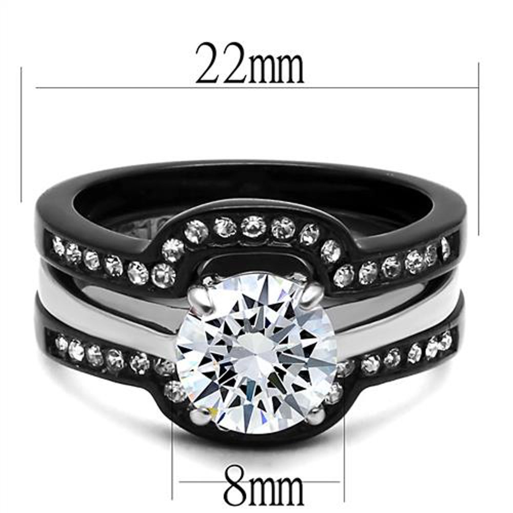 Marimor Jewelry Women's 2.25 Carat Round Cut Cubic Zirconia Black Stainless Steel Wedding Ring Set Size 5-11