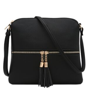 deluxity lightweight medium crossbody bag with tassel (black)