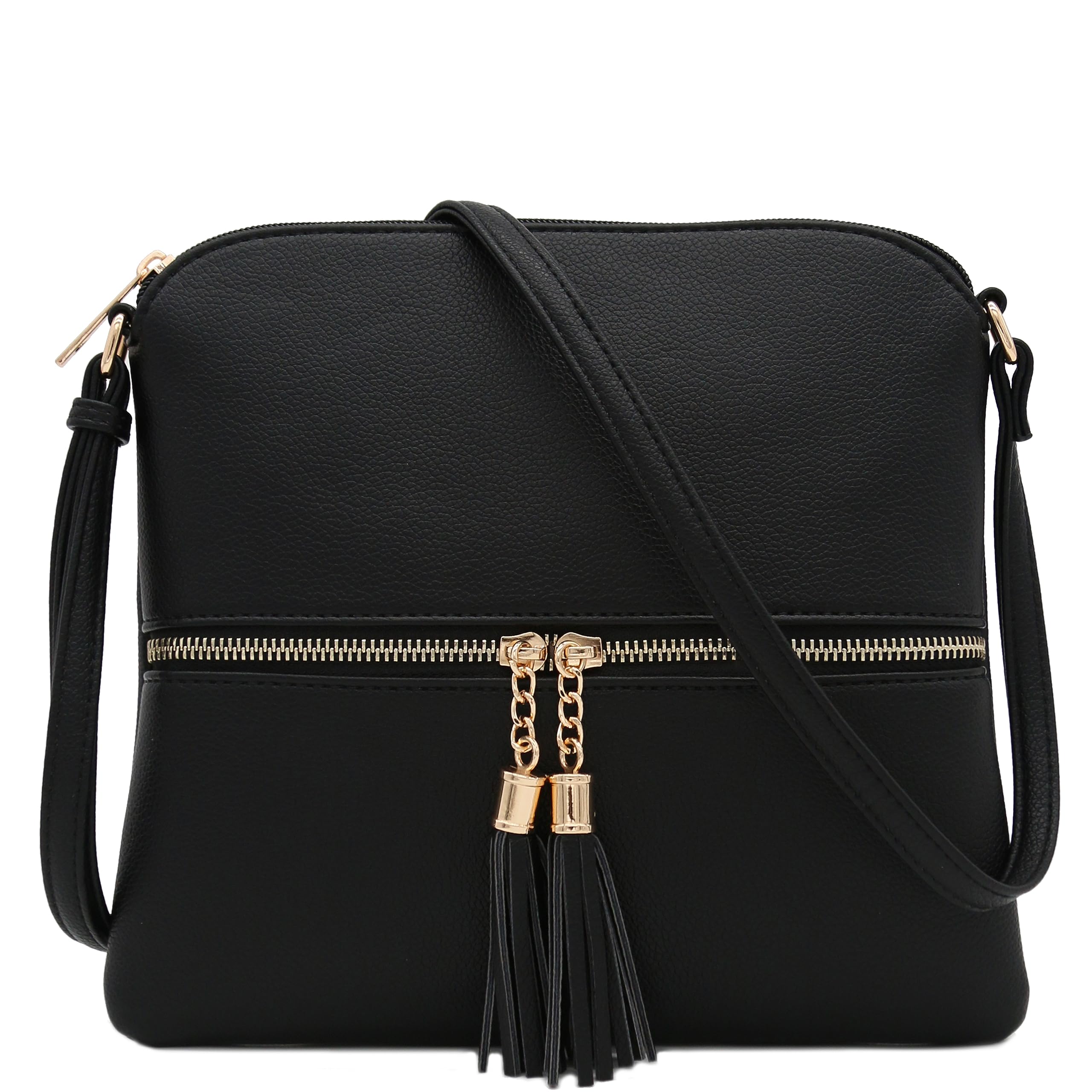 DELUXITY Lightweight Medium Crossbody Bag with Tassel (Black)