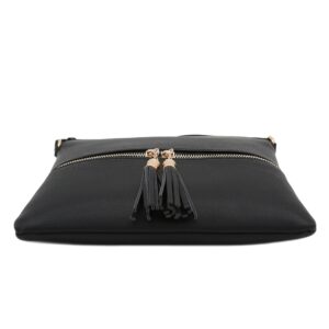 DELUXITY Lightweight Medium Crossbody Bag with Tassel (Black)