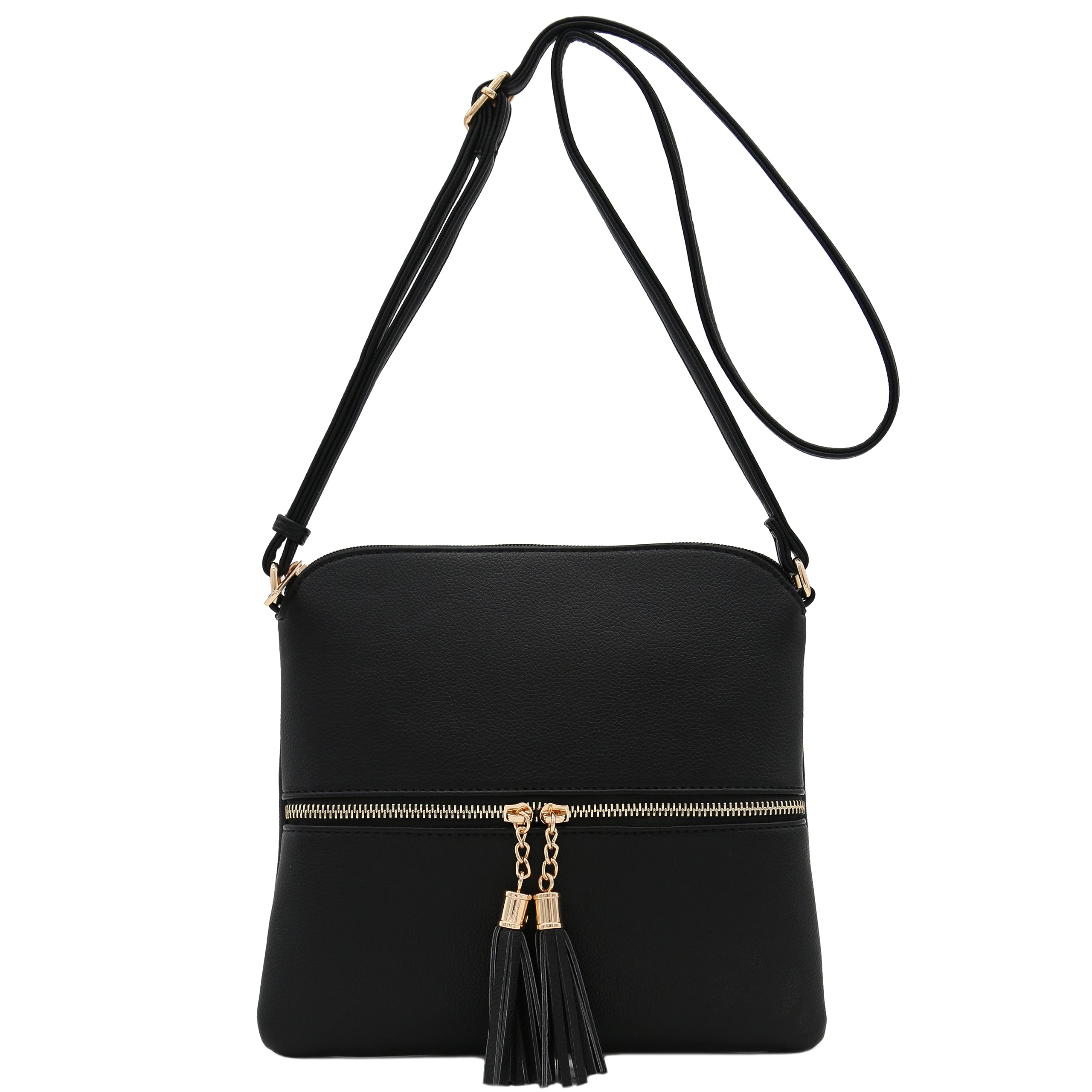 DELUXITY Lightweight Medium Crossbody Bag with Tassel (Black)