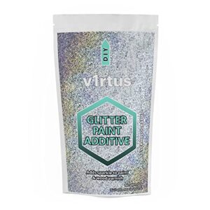 v1rtus silver holographic glitter paint crystal additive 100g / 3.5oz for acrylic, latex, emulsion - use interior/exterior - wall, ceiling, wood, metal, varnish, dead flat, matte, soft sheen or silk