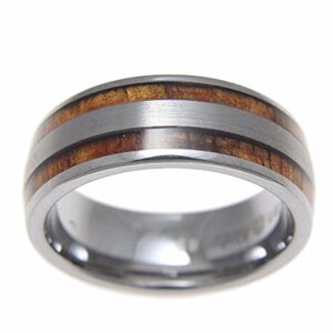 Arthur's Jewelry Tungsten 8mm wedding band ring Hawaiian koa wood inlay comfort fit size 10