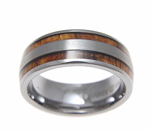 Arthur's Jewelry Tungsten 8mm wedding band ring Hawaiian koa wood inlay comfort fit size 10