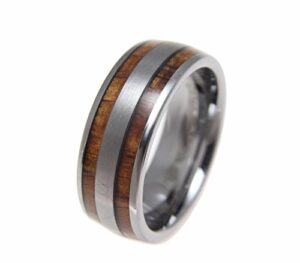 arthur's jewelry tungsten 8mm wedding band ring hawaiian koa wood inlay comfort fit size 10