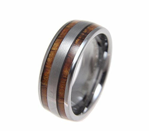 Arthur's Jewelry Tungsten 8mm wedding band ring Hawaiian koa wood inlay comfort fit size 10