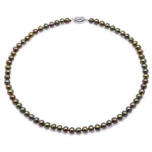 jyx pearl necklace 7-8mm aa dyed-green flat freshwater pearl necklace 18"